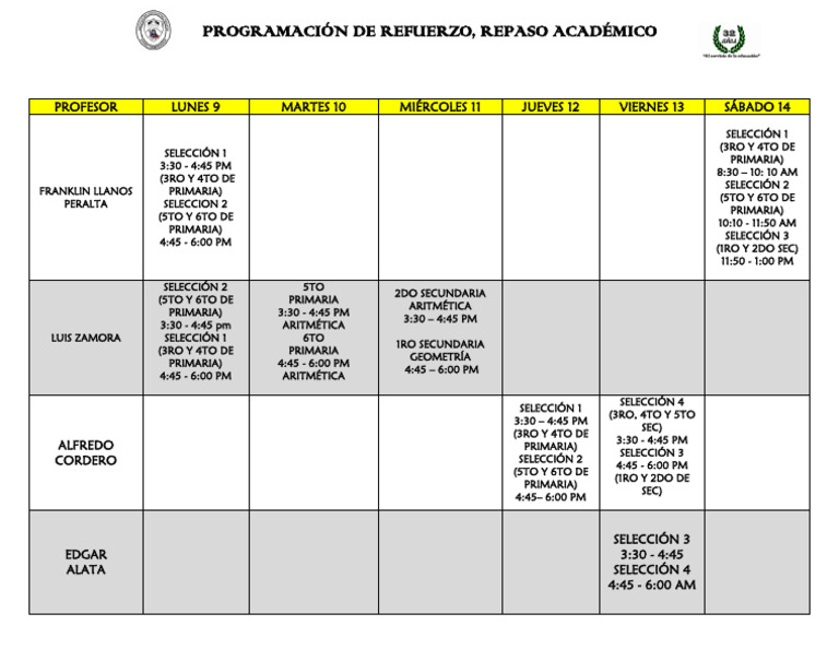 Horario de 2da Semana de Septiembre | PDF