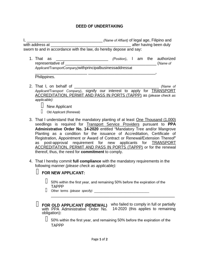 Deed of Undertaking Ppa Ao 14-2020 | PDF