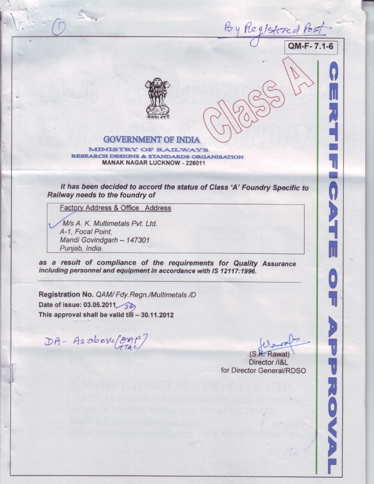AKM Class A Foundry Certificate | PDF