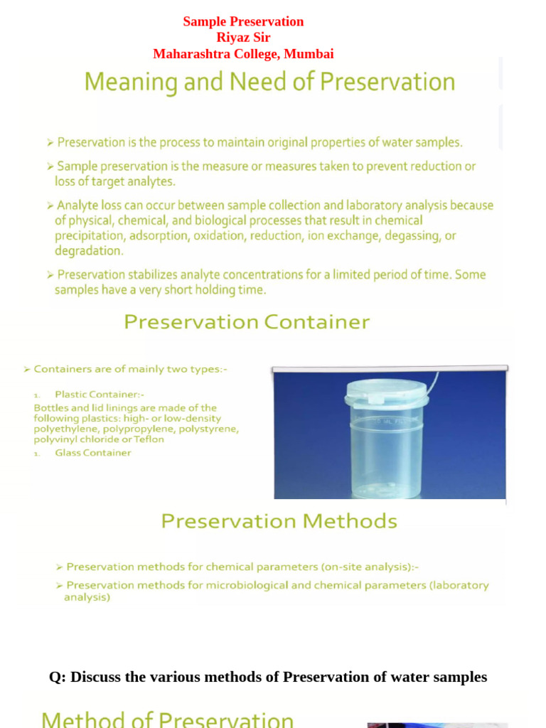 Preservation of Samples | PDF