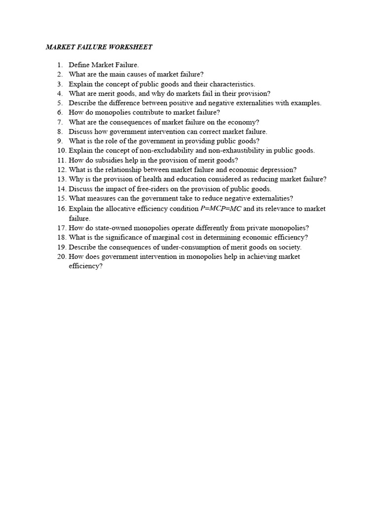 Market Failure Worksheet | PDF