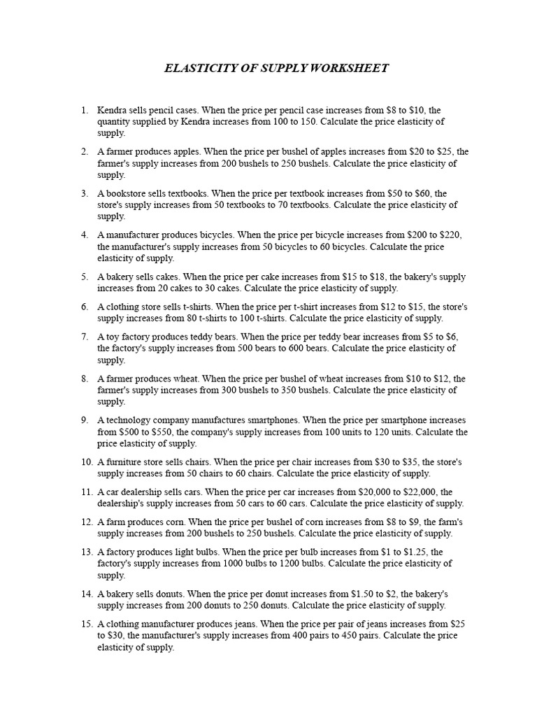Elasticity of Supply Worksheet | PDF | Elasticity (Economics) | Cooking, Food & Wine