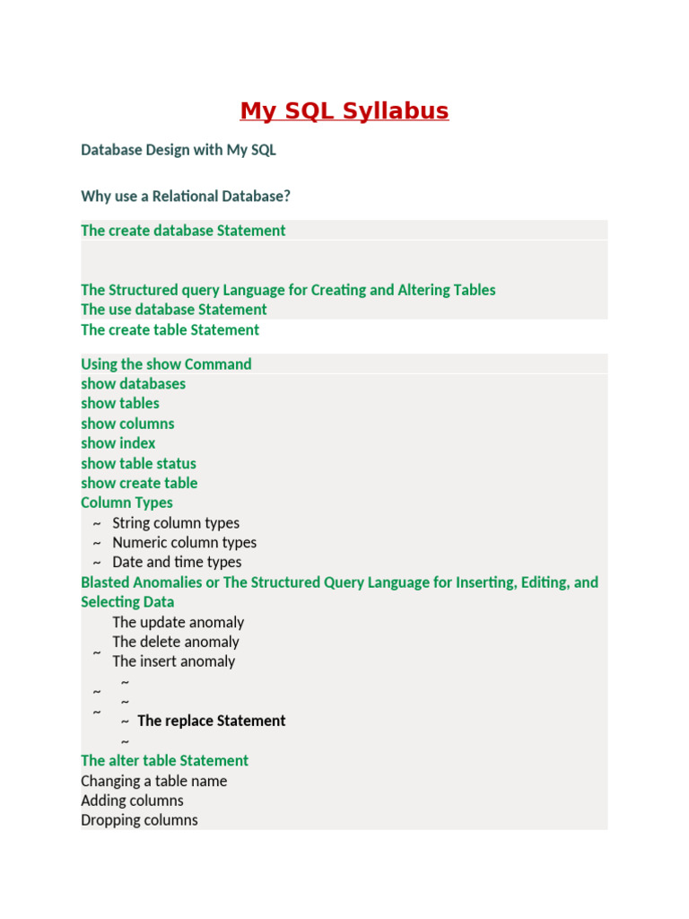 MySQL Syllabus Pooja | PDF