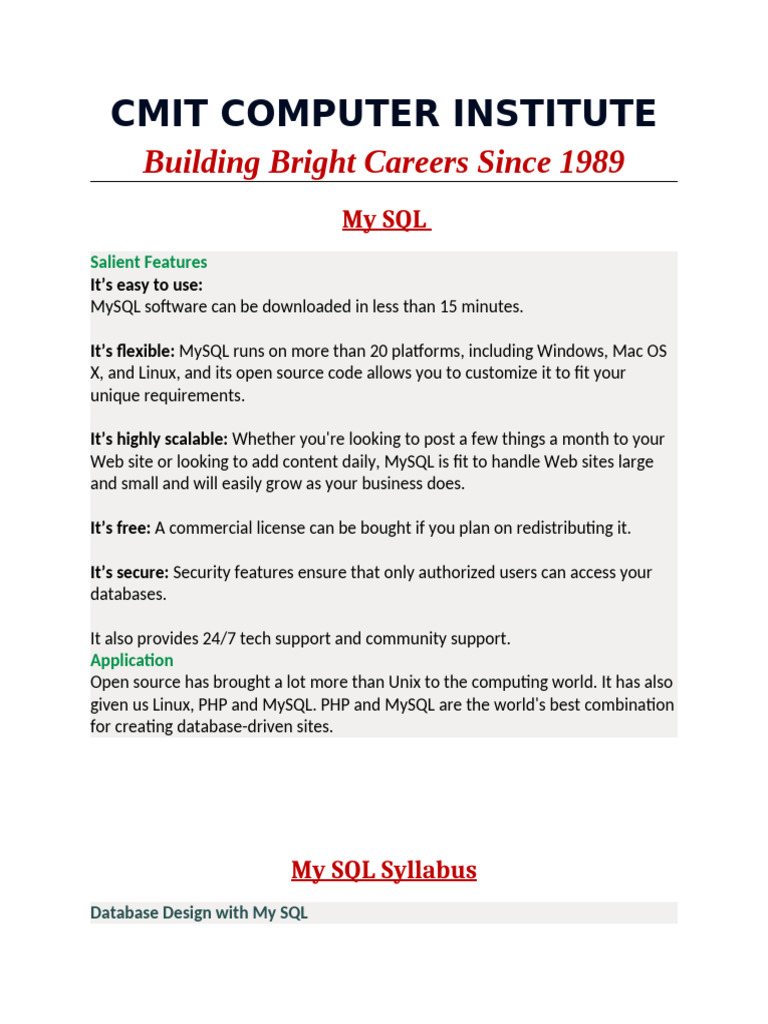 My SQL Syllabus | PDF