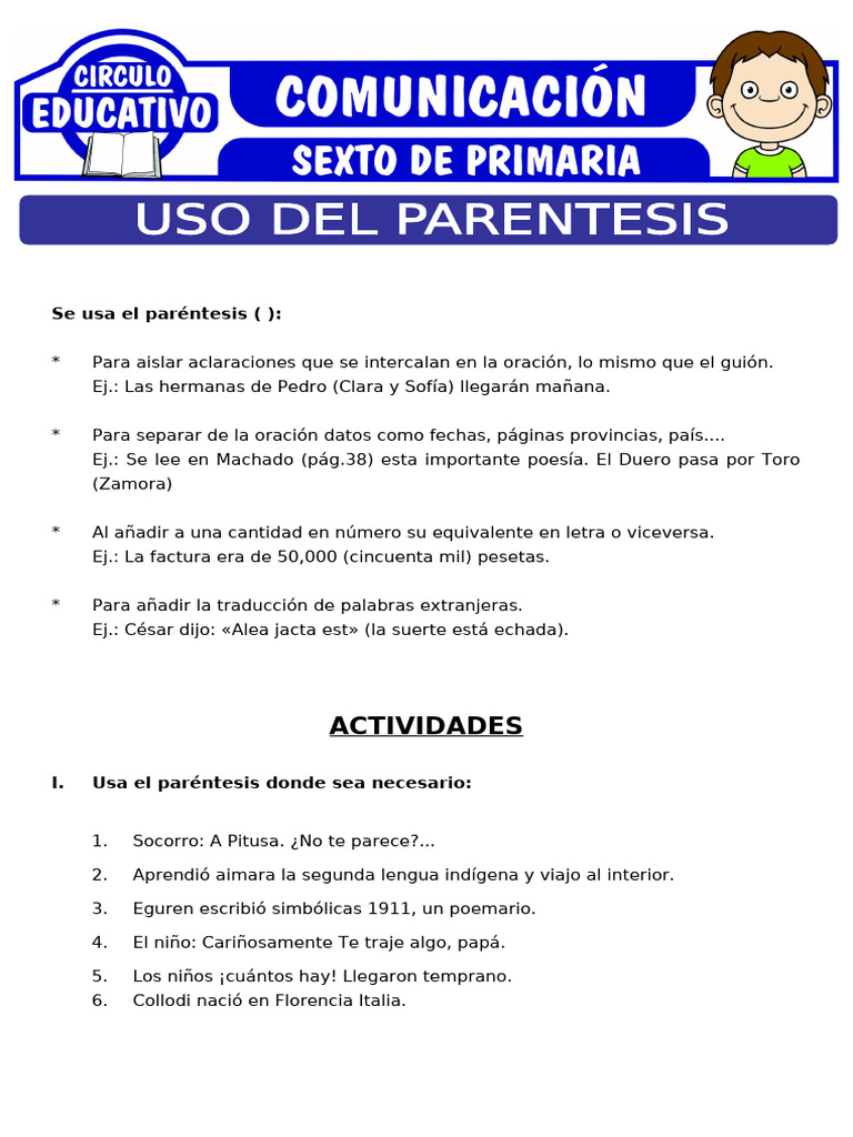 Usos y Ejemplos del Paréntesis | PDF