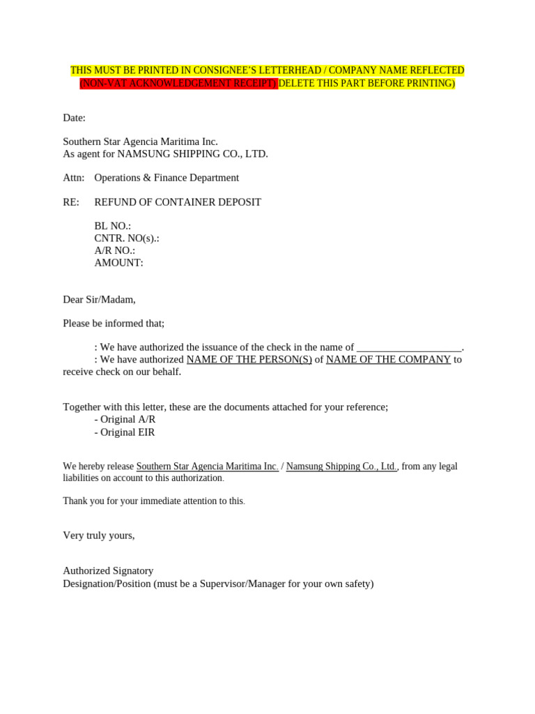 3.Authorization Letter for Refund.docx wsb (2) | PDF