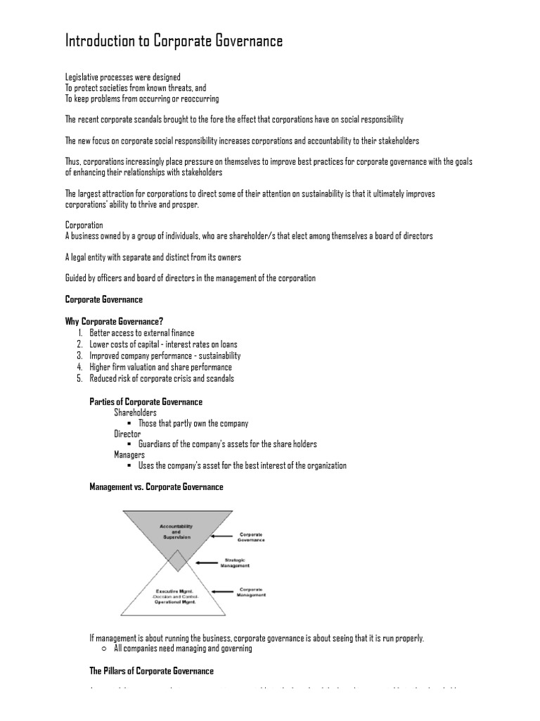Introduction To Corporate Governance | PDF