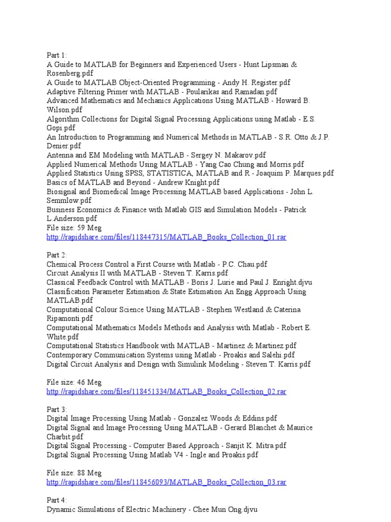 List of Matlab Books | PDF | Matlab | Numerical Analysis List of Matlab Books | PDF | Matlab | Numerical Analysis