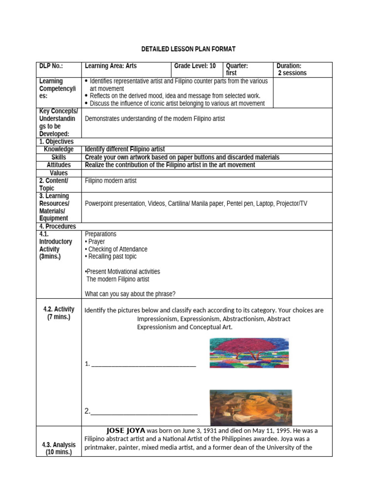 DETAILED LESSON q1 arts | PDF