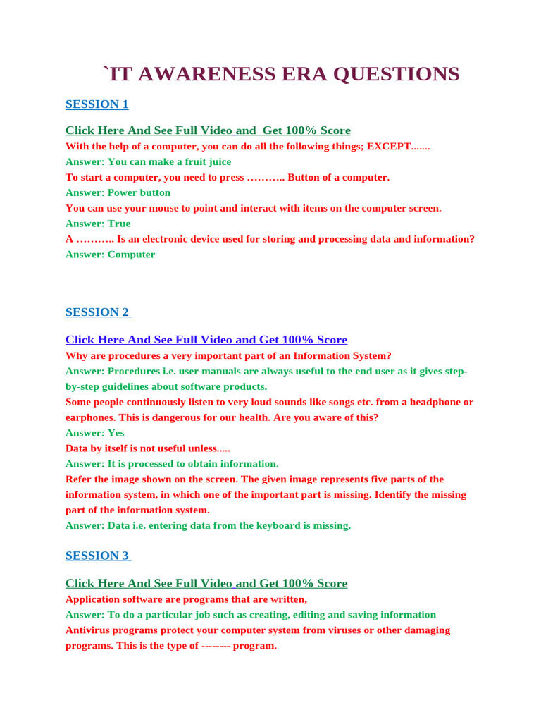 IT AWARENESS ERA QUESTIONS | PDF
