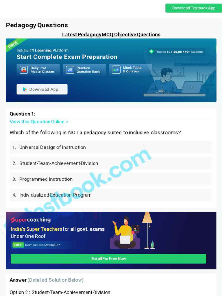 MCQ On Pedagogy 5fc43604a1bc541cc2000ecb | PDF