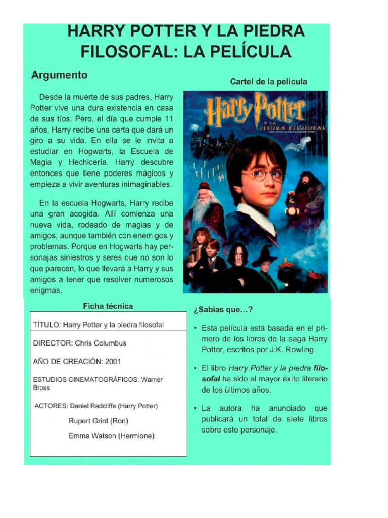 harry potter comprensión lectora | PDF