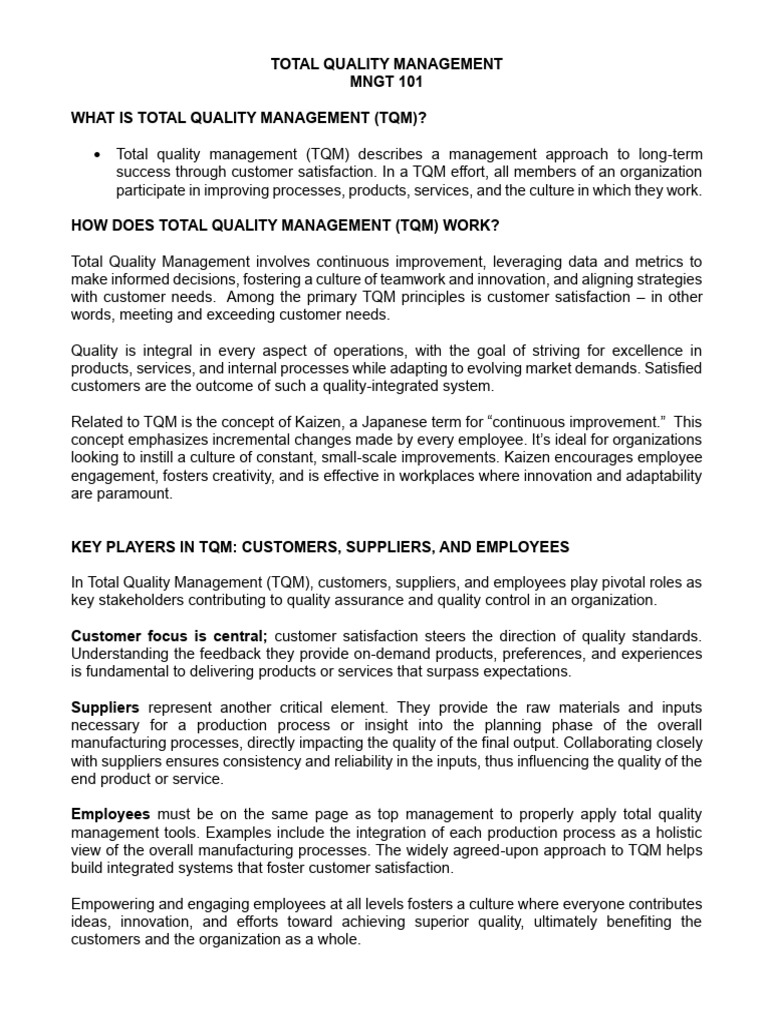 Total Quality Management | PDF