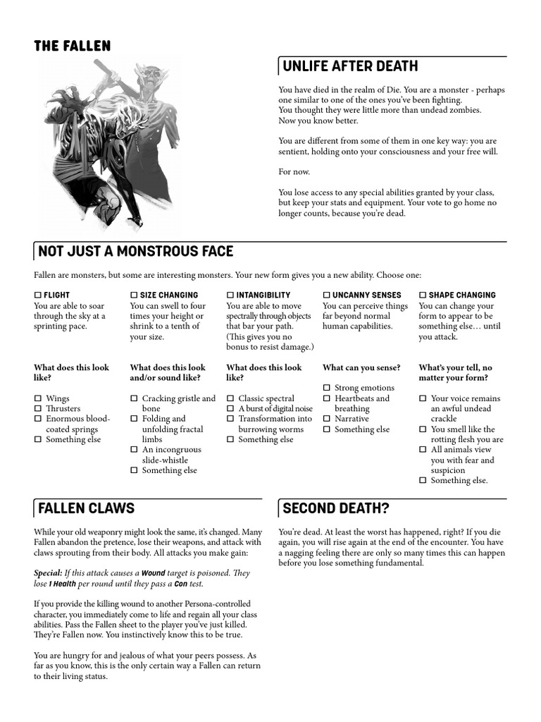 Character Sheet - FASTGEN Fallen | PDF