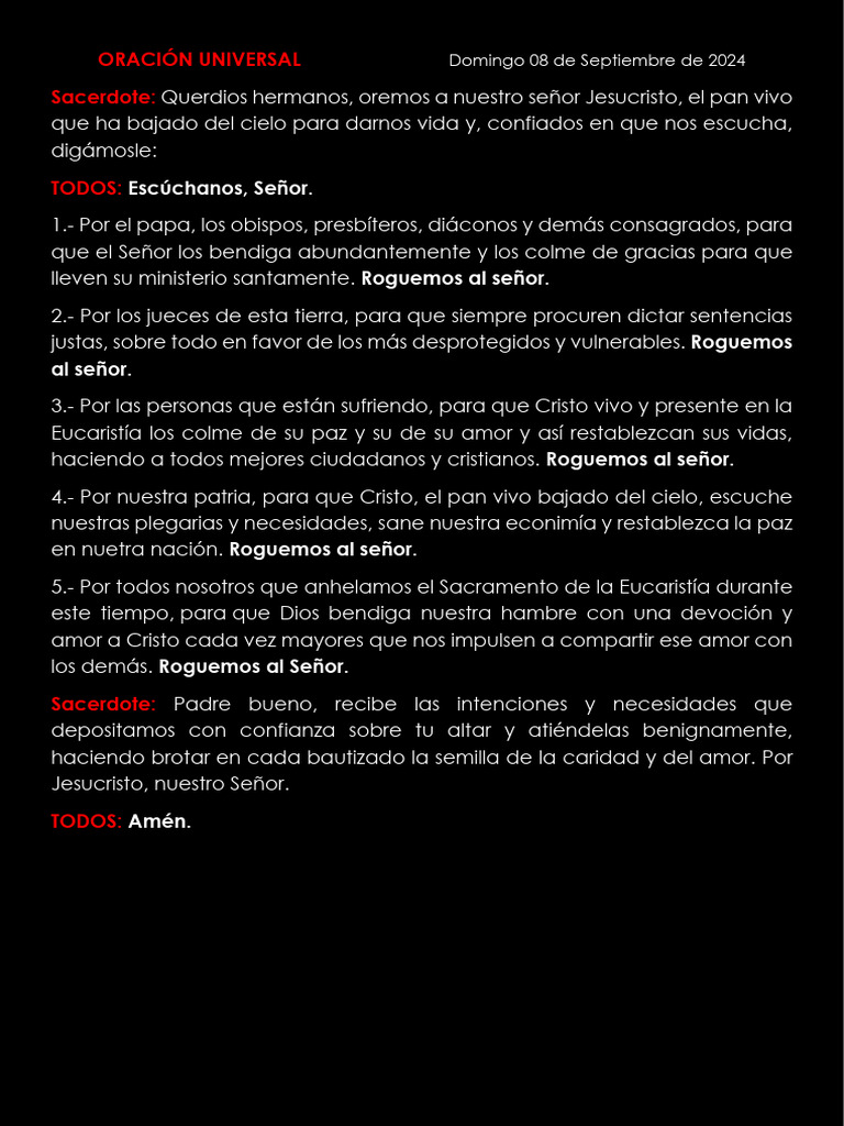 Oración Universal Domingo 08 y 15 de Septimbre | PDF