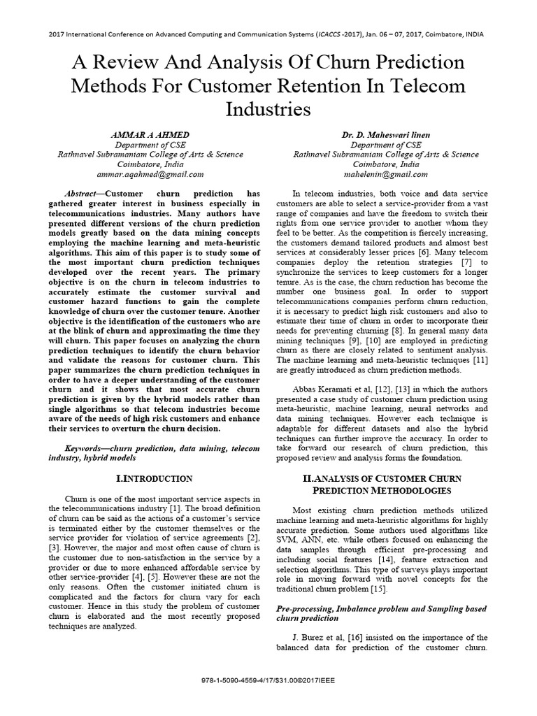 A Review and Analysis of Churn Predictio | PDF