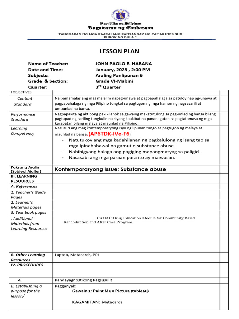 COT DLP Araling Panlipunan 6 q4 | PDF