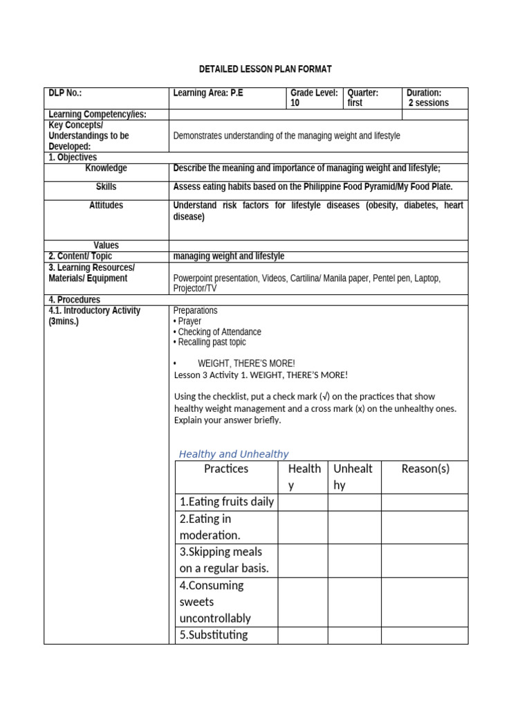 Detailed Lesson Plan P.E 10 | PDF