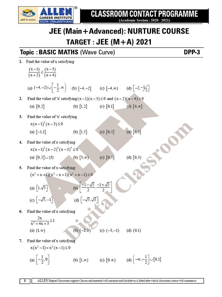 Maths DPP 3 Basic Maths Wave Curve 16-04-2020 | PDF