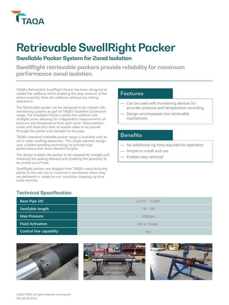 Retrievable SwellRight Packer Datasheet | PDF | Technology & Engineering