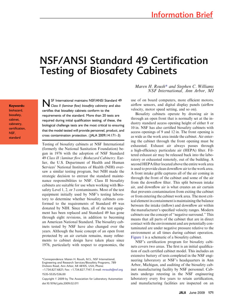 NSF ANSI Standard 49 Certification Testing of Bios | PDF | Safety