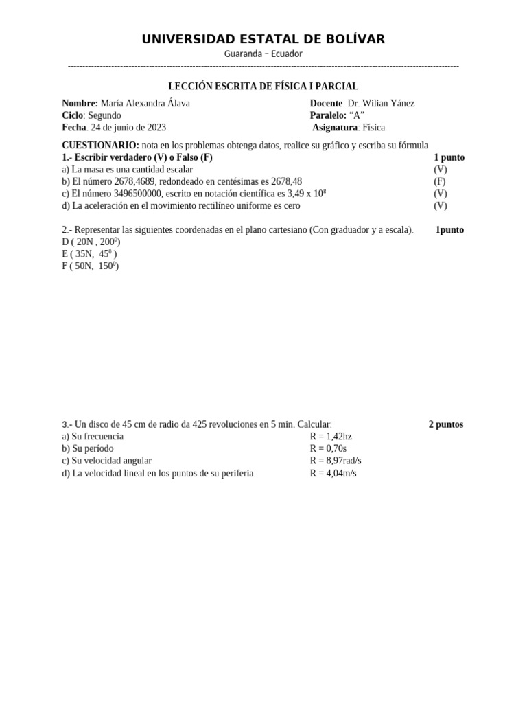 LECCIÓN ESCRITA FISICA I PARCIAL 23-23 (1) | PDF