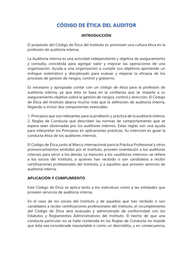 Lectura 004 Código de Ética Del Auditor | PDF | Auditoría | Comportamiento