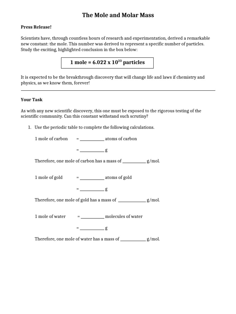 The Mole and Molar Mass | PDF