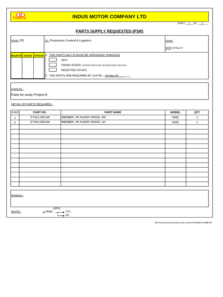 PSR Format Hino | PDF
