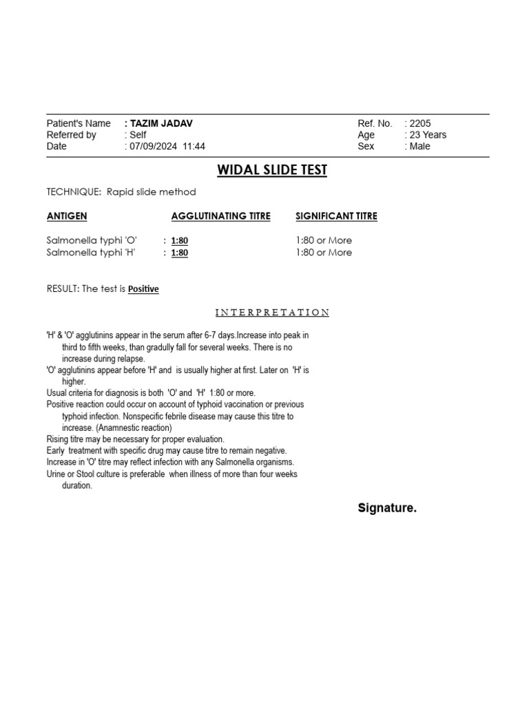 Widal Slide Test:: Tazim Jadav | PDF