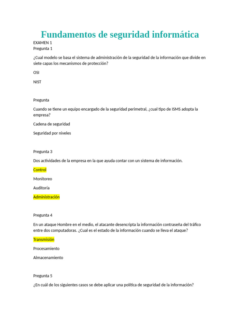 Fundamentos de Seguridad Informática | PDF
