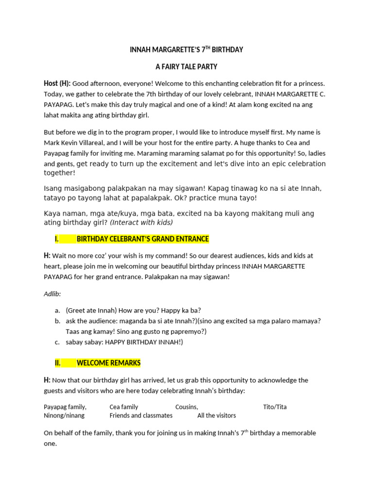 Script 7TH Birthday | PDF