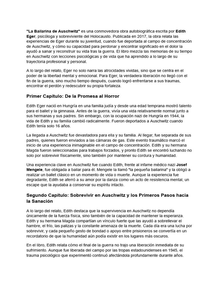 Resumen del libro la Bailarina de Auswitch | PDF