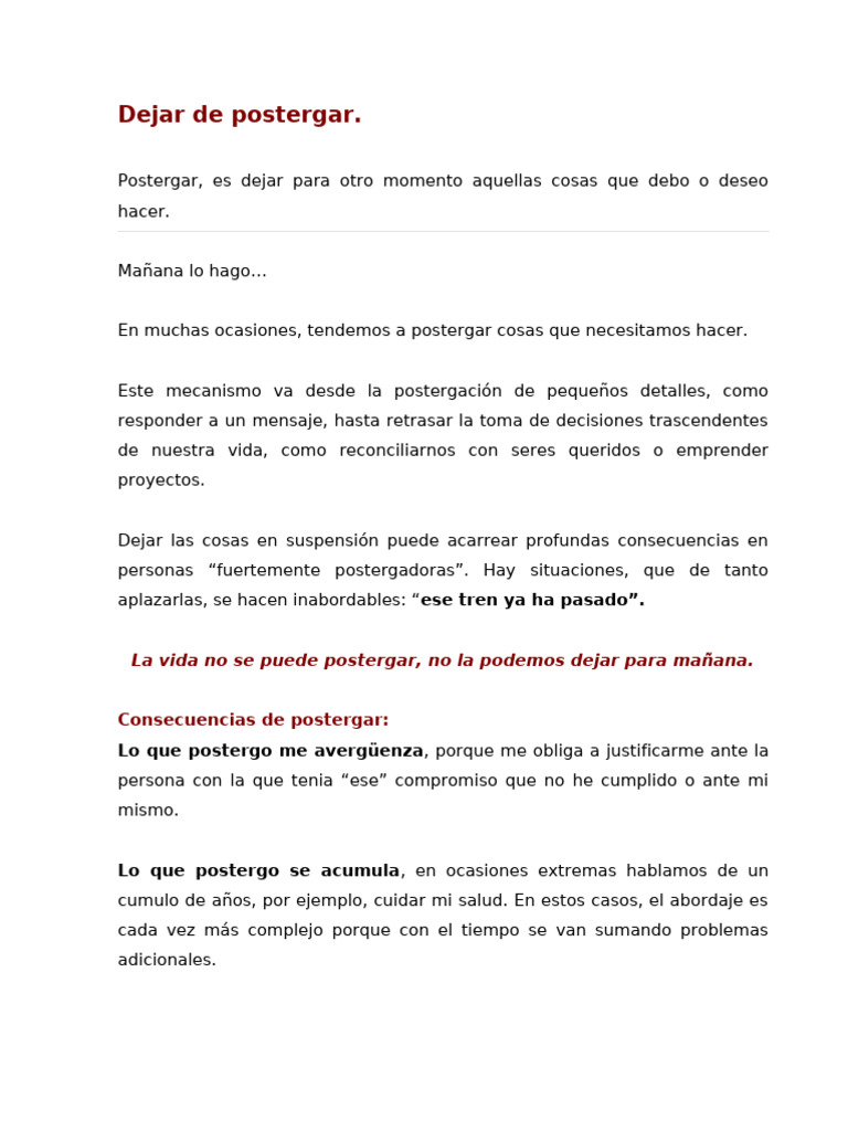 Dejar de Postergar | PDF