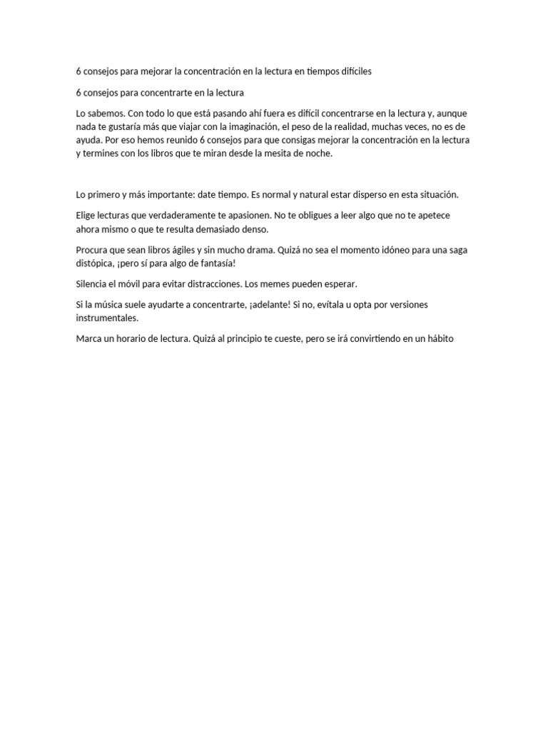6 Consejos para Mejorar La Concentración en La Lectura en Tiempos ...