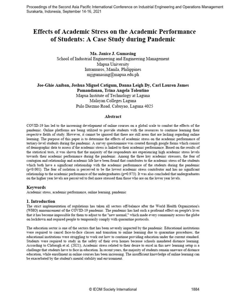 Effects of Academic Stress On The Academic Performance of Students: A ...