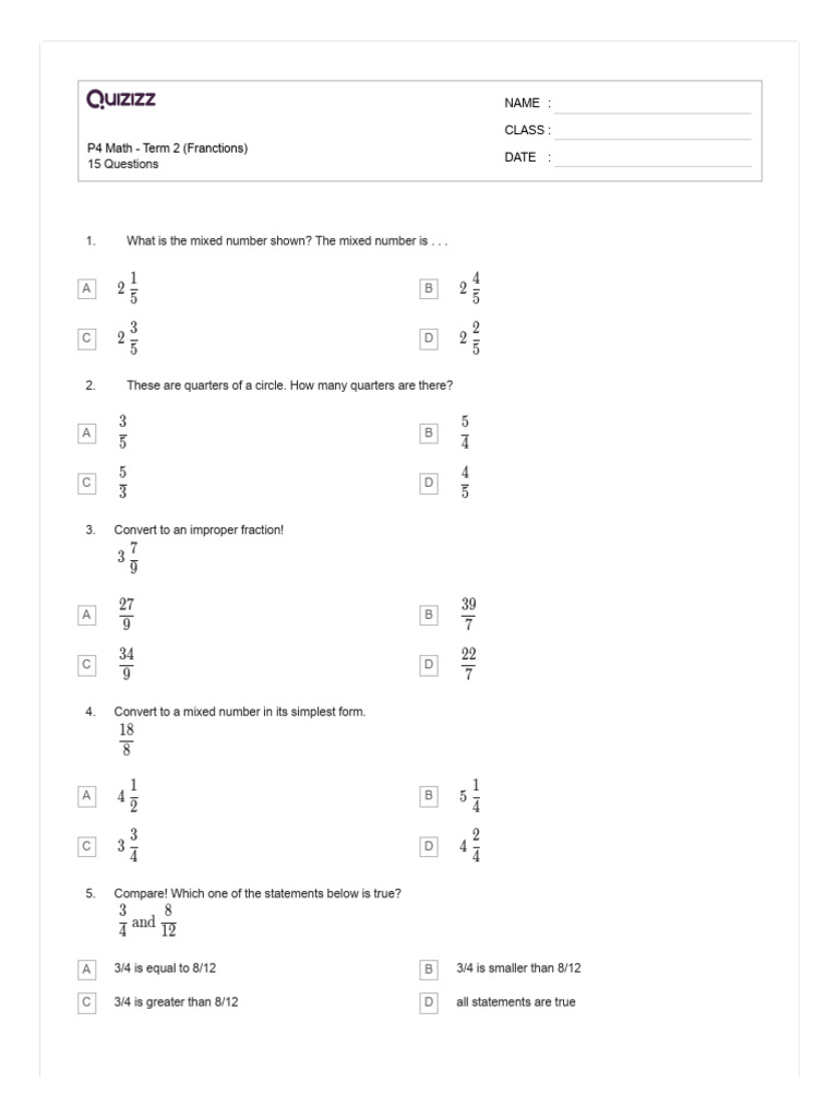 P4 Math - Term 2 (Franctions) | PDF