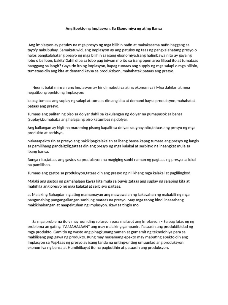 Ang Epekto NG Implasyon | PDF
