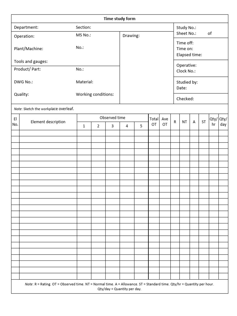 Time Study Form Short 5 Columns | PDF