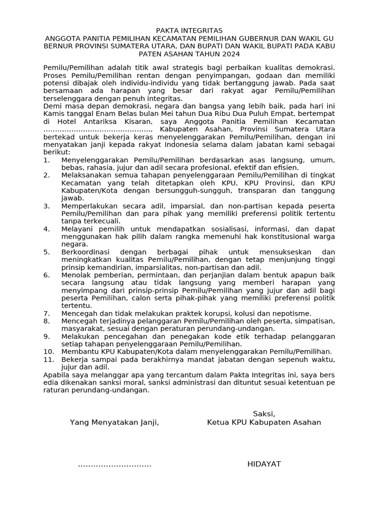 Pakta Integritas | PDF