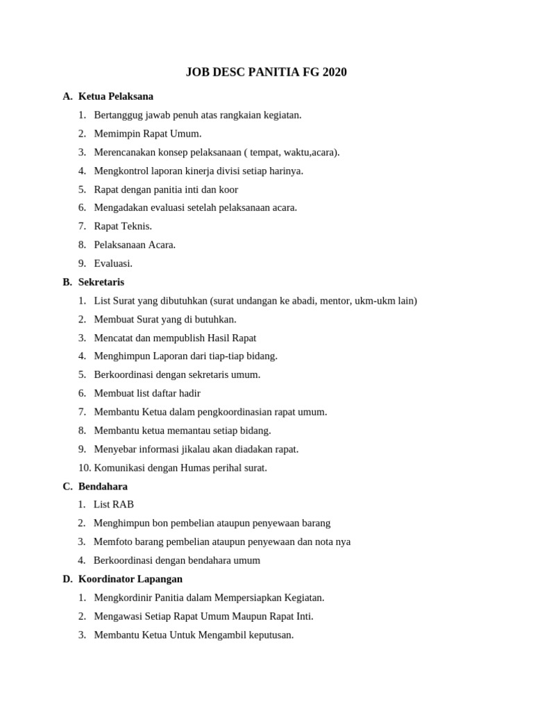 Job Desk Panitia Diklat Karya | PDF