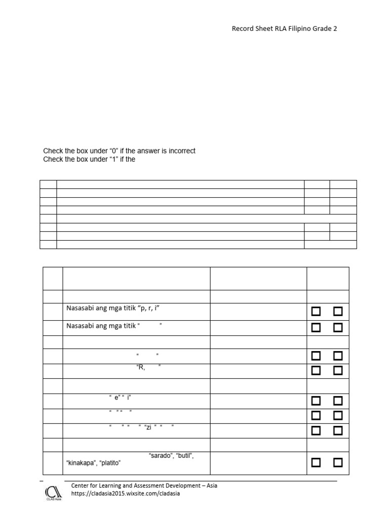 CRLA-Filipino-Gr2-Record-Sheet | PDF | Cultural Assimilation | Learning