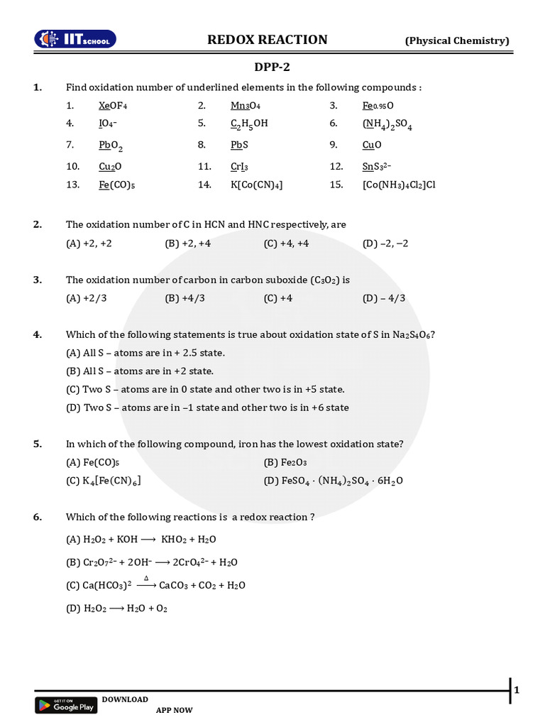 DPP - 02 - Redox Reaction | PDF