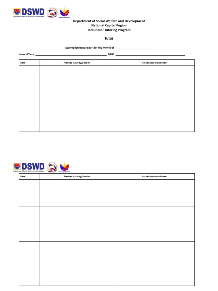 (Template) Tutor Accomplishment Report | PDF