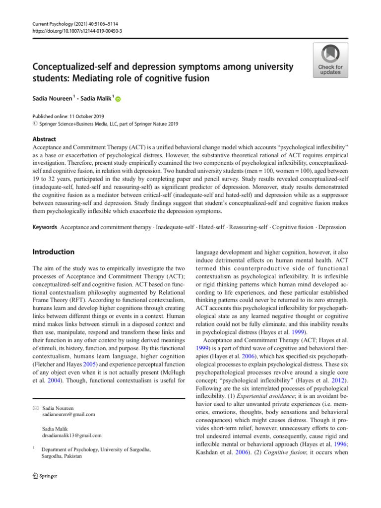 Mediating Role of Cognitive Fusion | PDF