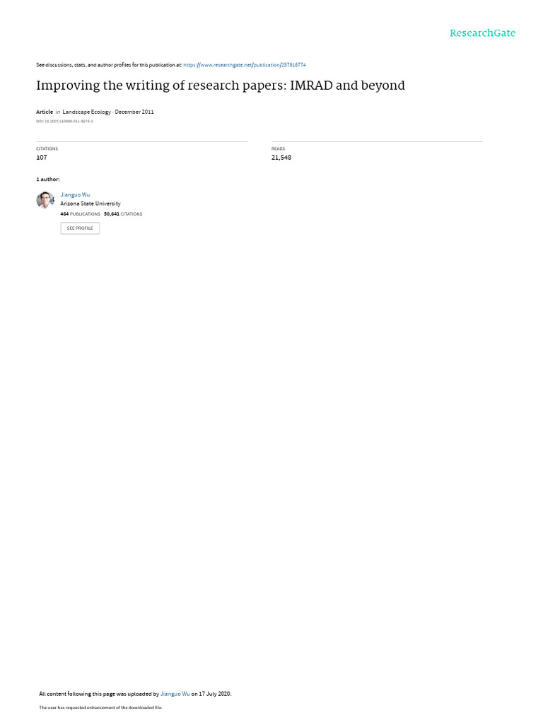 Improving The Writing of Research Papers IMRAD | PDF