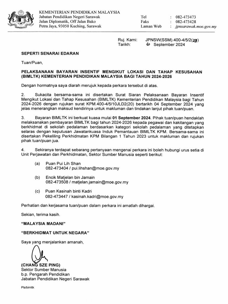 Surat Siaran Keputusan BIMLTK KPM 2024-2026 | PDF
