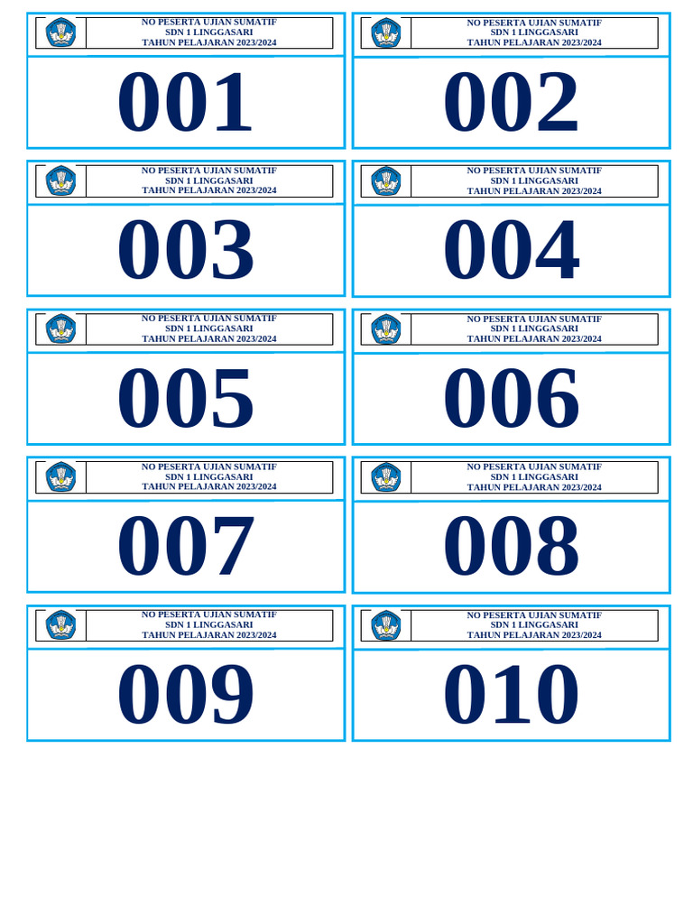 Nomor Meja Ujian Sekolah | PDF