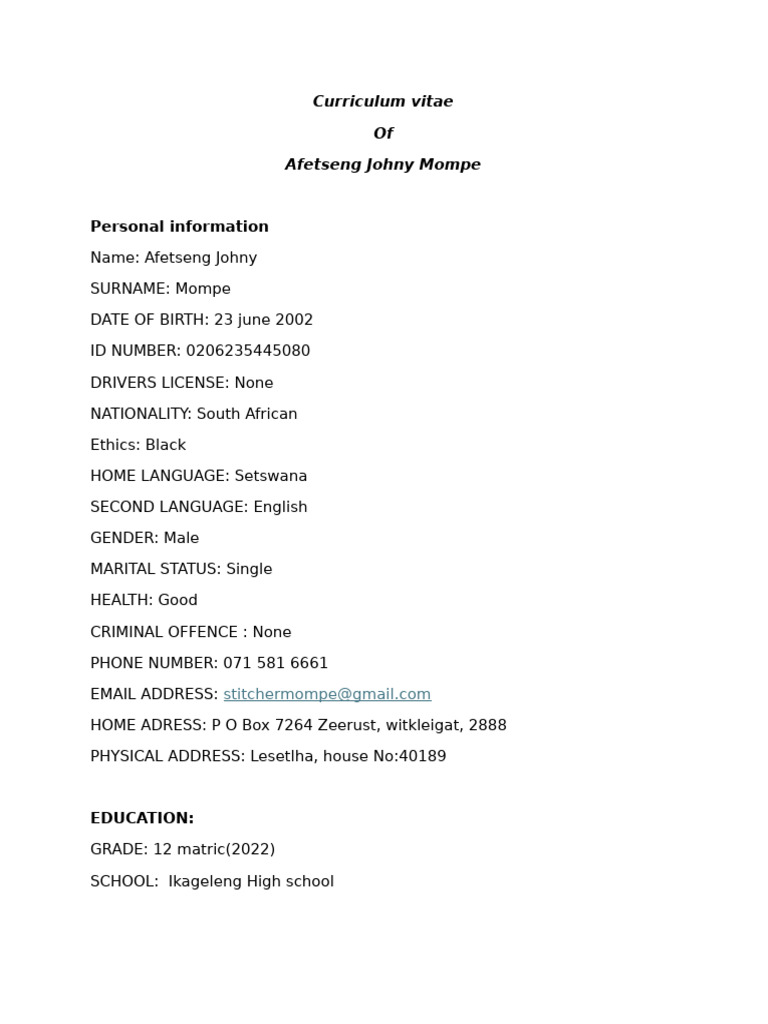 Stitcher's CV 2 | PDF