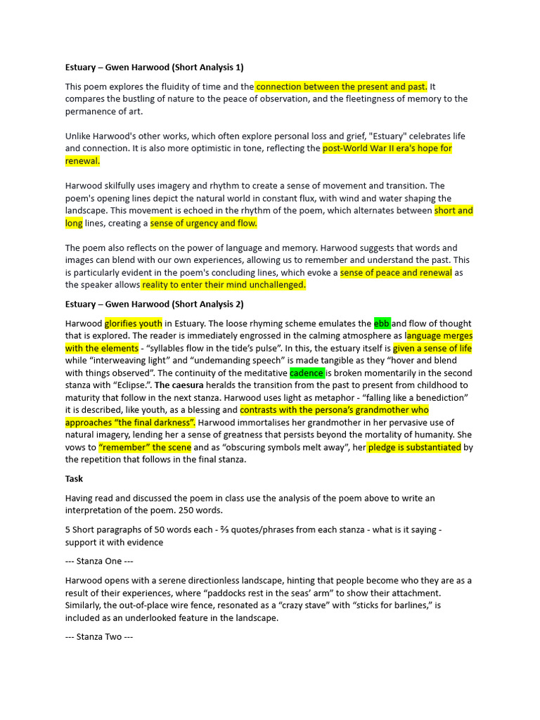 Analysis of Gwen Harwood's "Estuary" | PDF | Poetry